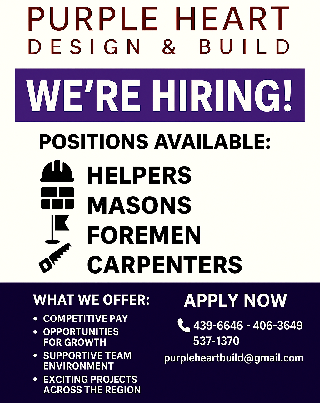 Helpers, Masons, Foremen & Carpenters - Purple Heart Design & Build ...